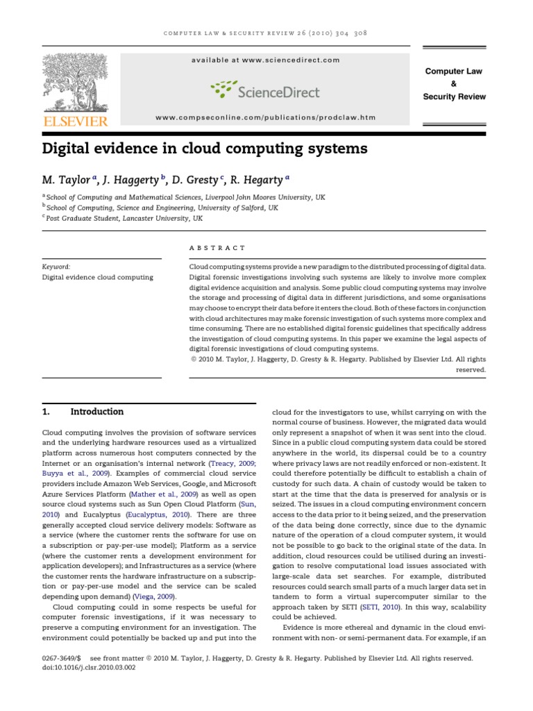 Digital Evidence in Cloud Computing Systems | PDF | Cloud Computing | Computer Forensics