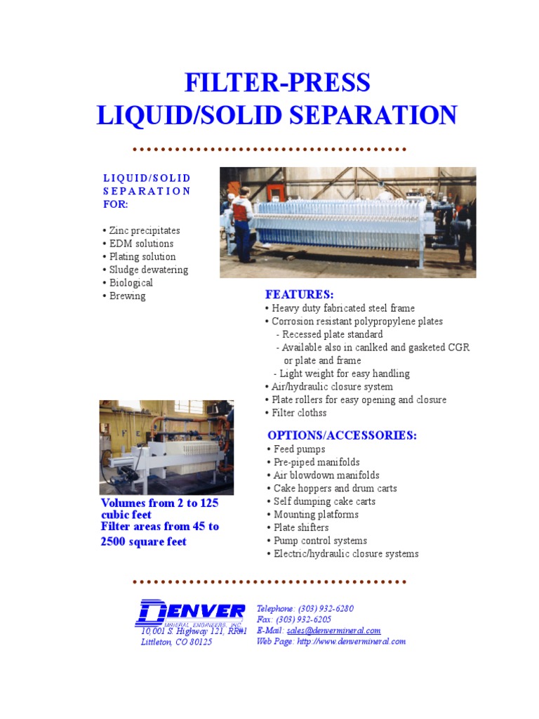 Filter-Press Liquid/Solid Separation: Features | PDF | Industrial ...