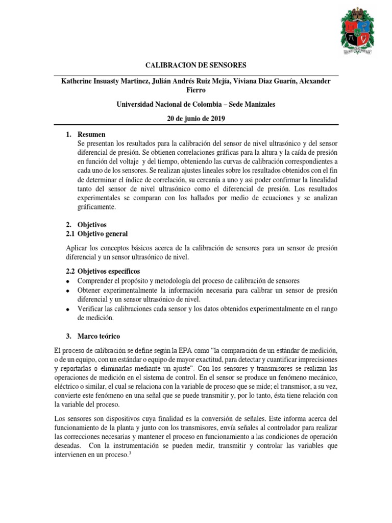 Calibracion y Corroboracion de Sensores | PDF | Medición | Calibración