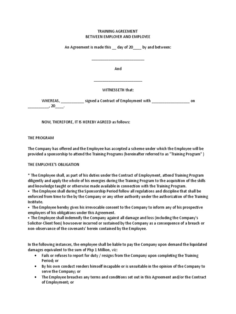 Training Agreement | PDF | Civil Law (Legal System) | Business