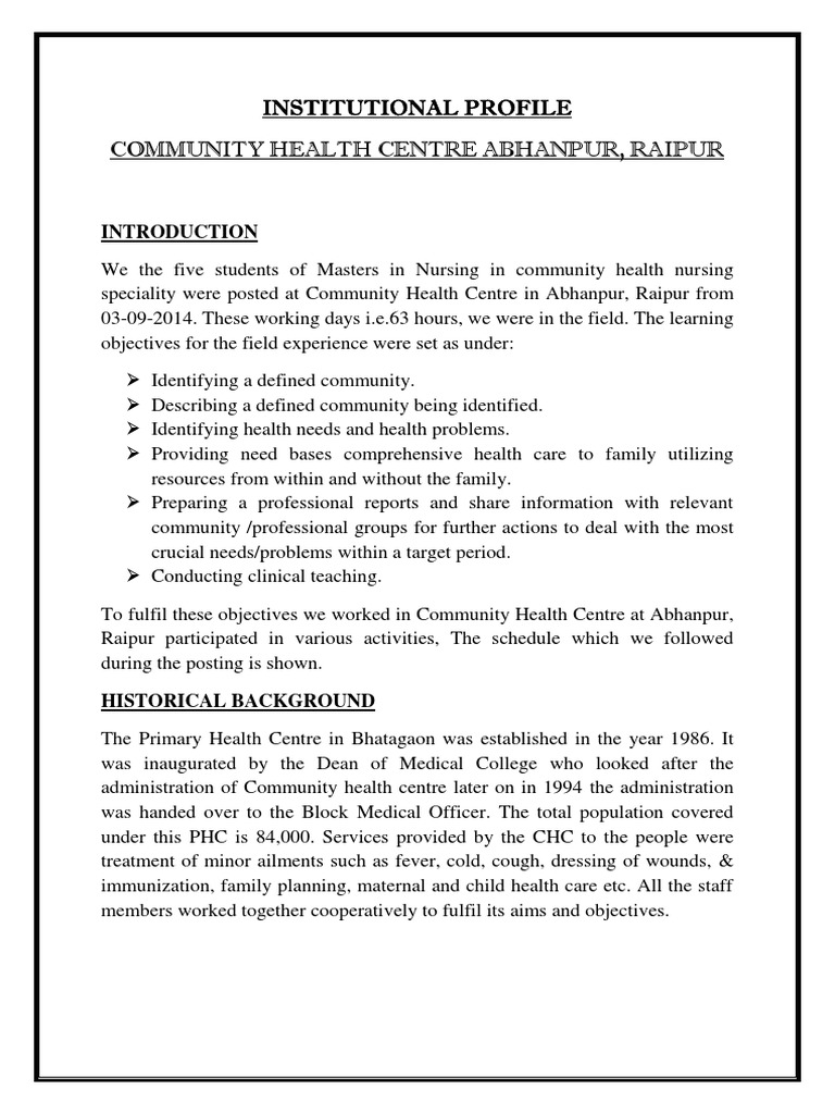 Institutional Profile Abhanpur | PDF | Family Planning | Health Care