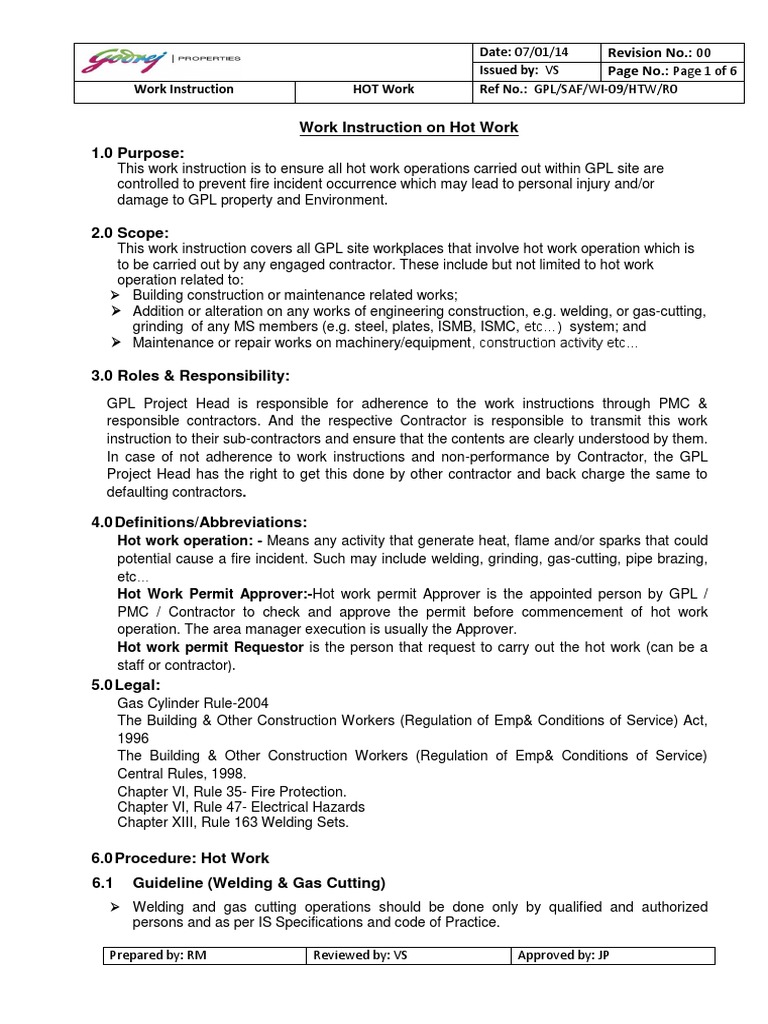 Work Instruction - 09 Hot Work | PDF | Welding | Construction