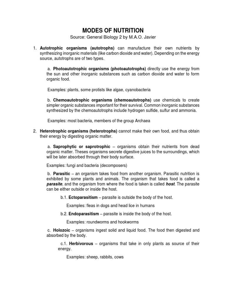 Modes of Nutrition PDF | PDF | Organisms | Ecology