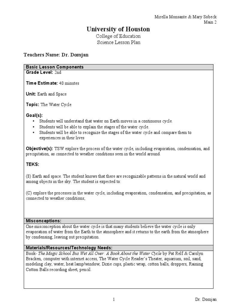 Lesson Plan Water Cycle | PDF | Water Cycle | Precipitation