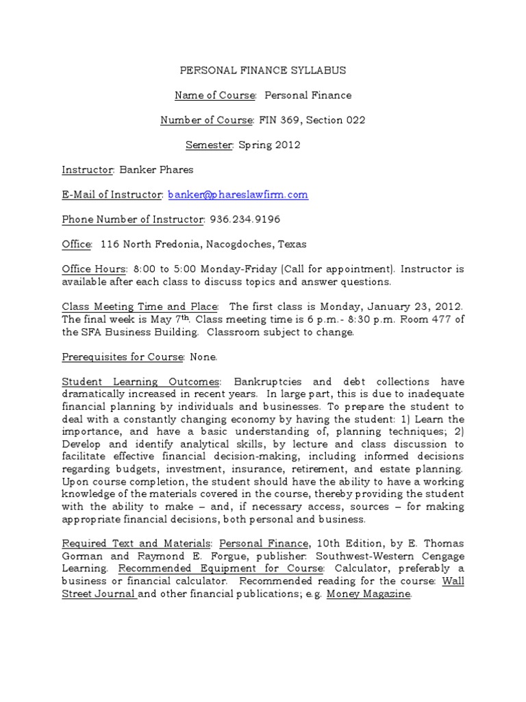 Personal Finance Syllabus :) | PDF | Stocks | Insurance