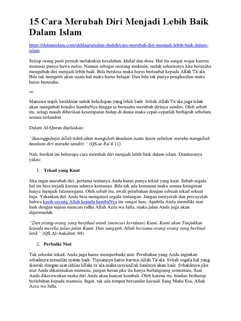 15 Cara Merubah Diri Menjadi Lebih Baik Dalam Islam | PDF | Gaya Hidup