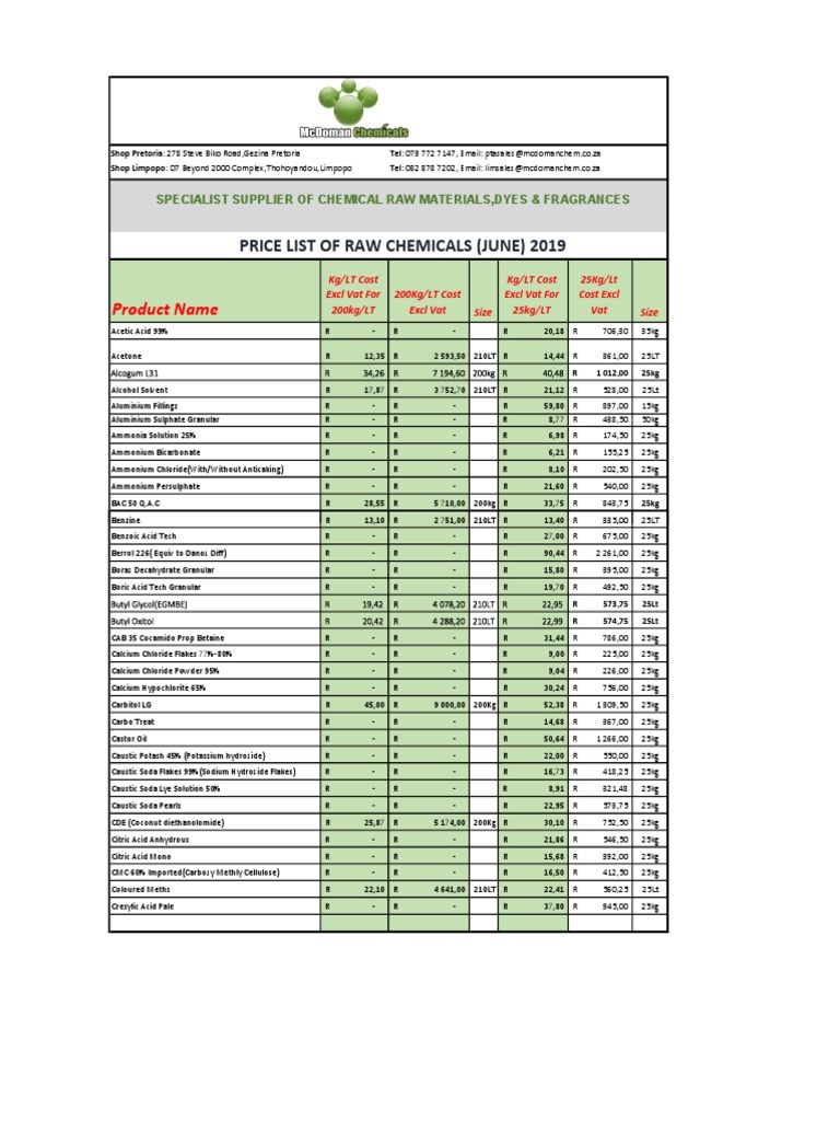 McDoman Chemicals Price List 2023 | PDF | Sodium Hydroxide | Sodium ...