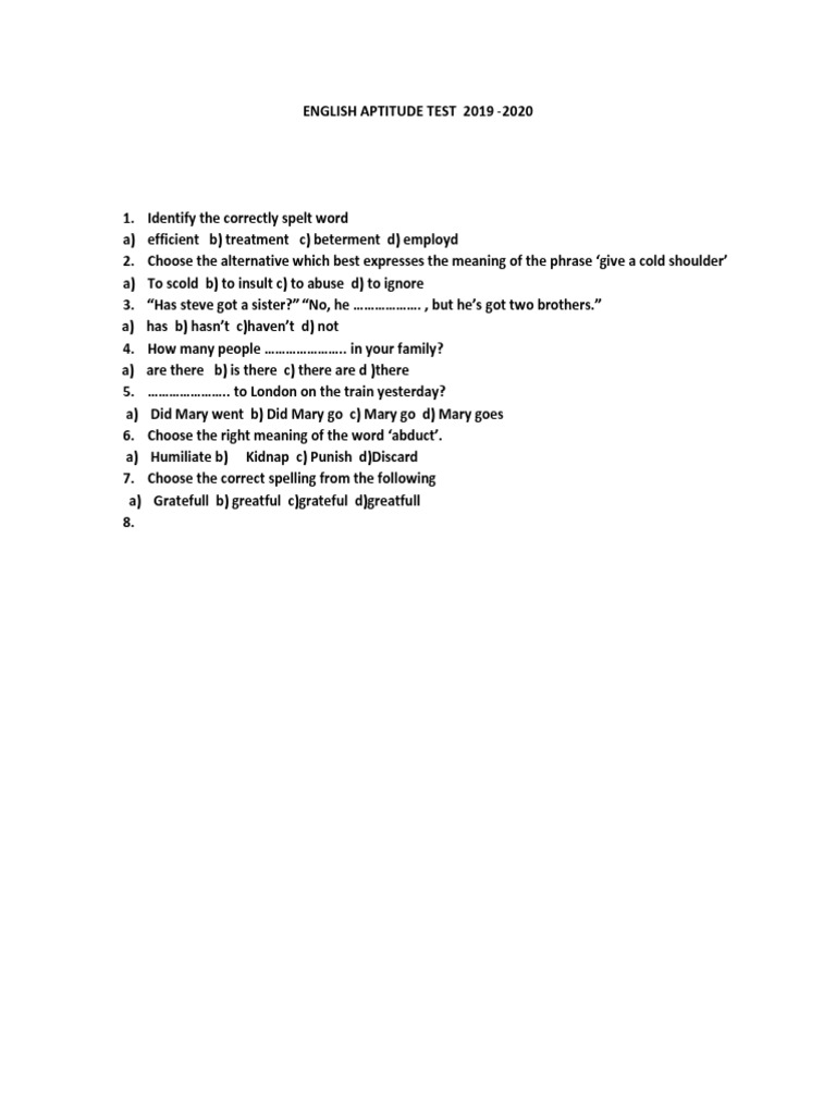 English Aptitude Test 2019 | PDF | Games & Activities | Language Arts ...