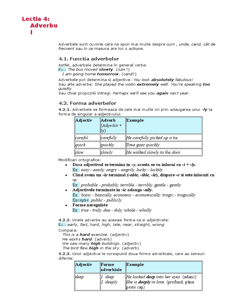 Lectia 4 - Adverbul | PDF | Adjective | Onomastics