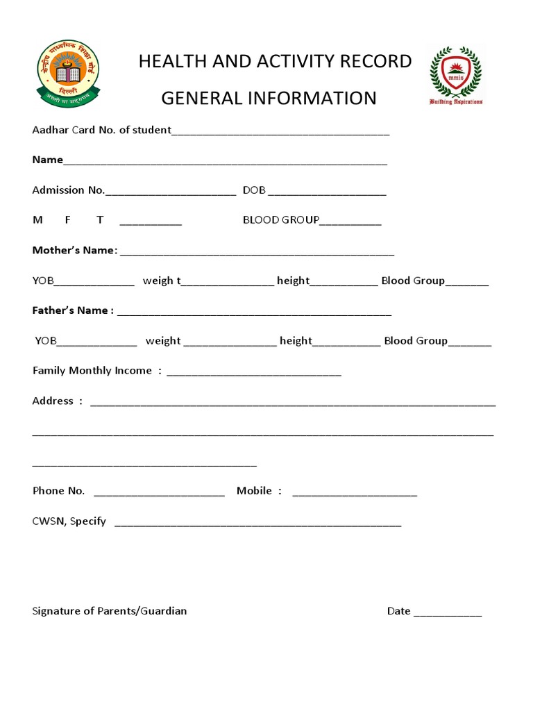 Health and Activity Record Form Guide | PDF