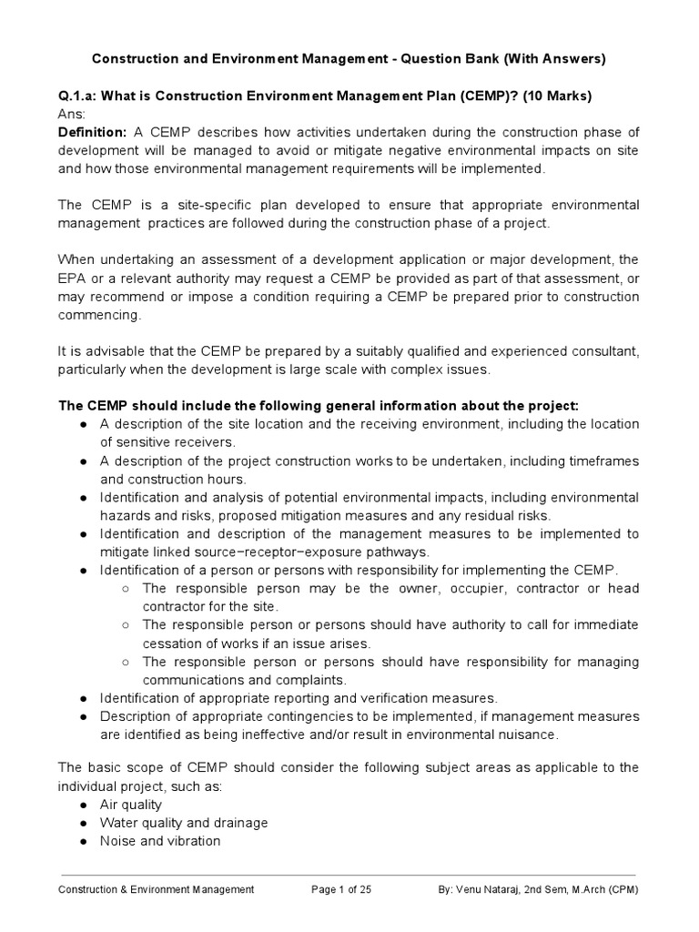 CEM - Question Bank (Answers) | PDF | Green Building | Environmental ...