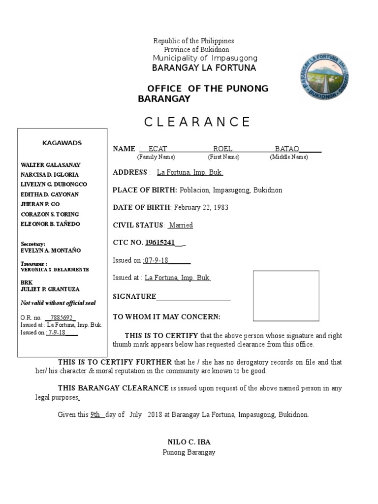 Barangay ClearNewform | PDF
