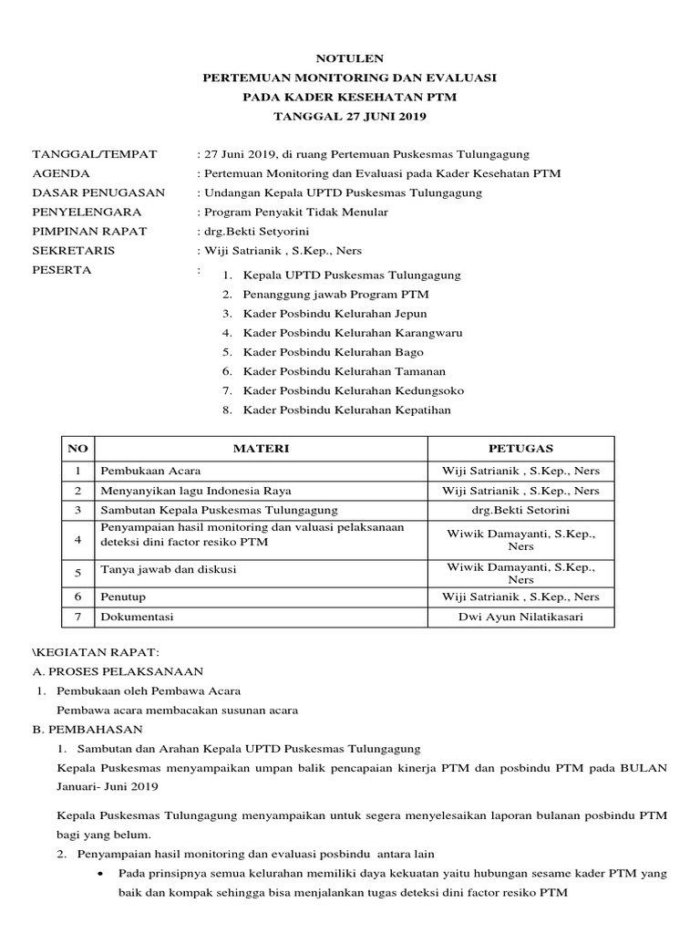 Notulen Monev PTM | PDF