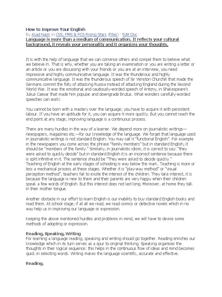 How To Improve Your English | PDF | Thought | Writers