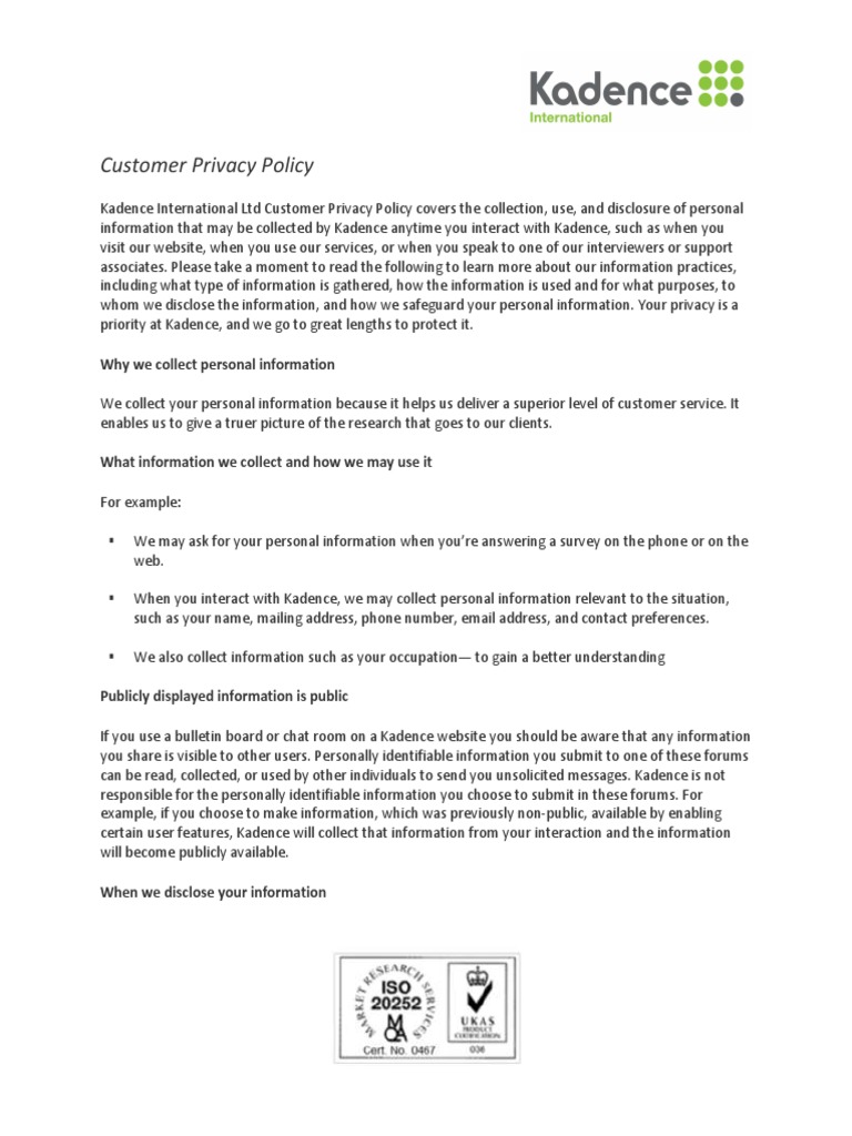 Customer Privacy Policy 2019 V1 | PDF | Personally Identifiable ...