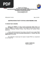 Certificate of Duty Status and Non-Pending Case: Jose Abad Santos ...