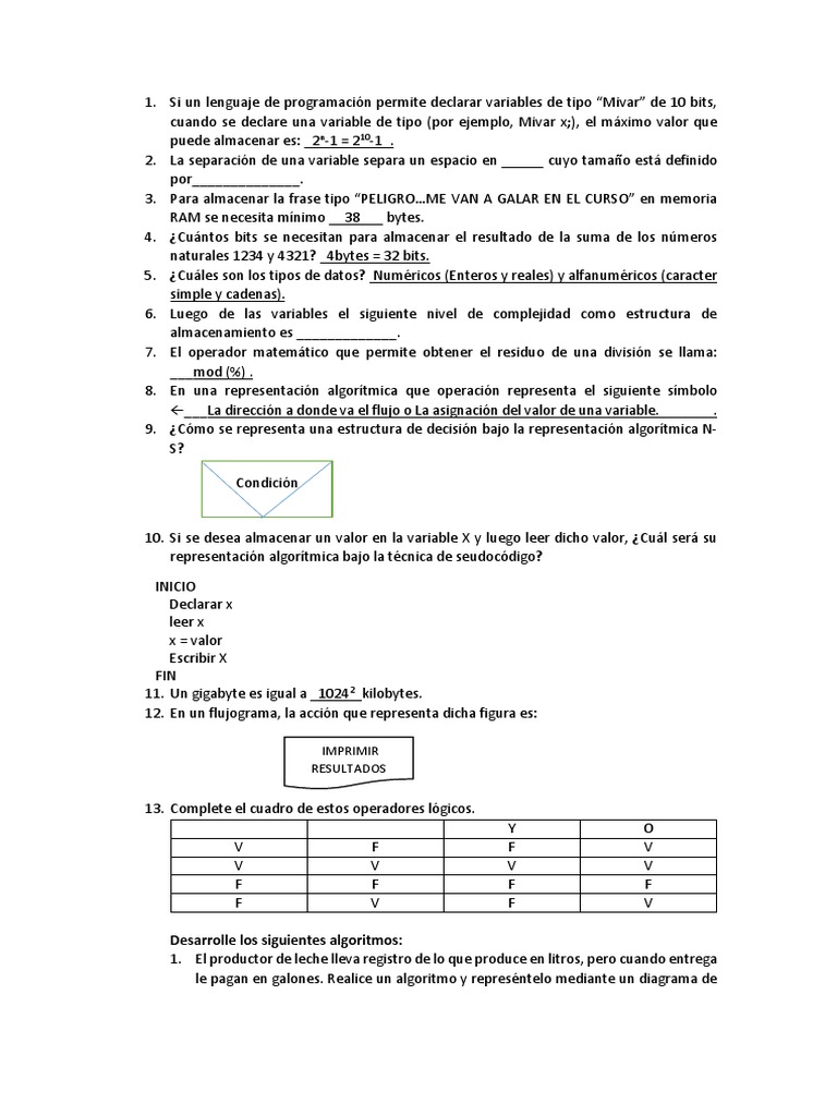 Conceptos básicos de programación y representación algorítmica | PDF | Variable (informática) | Poco
