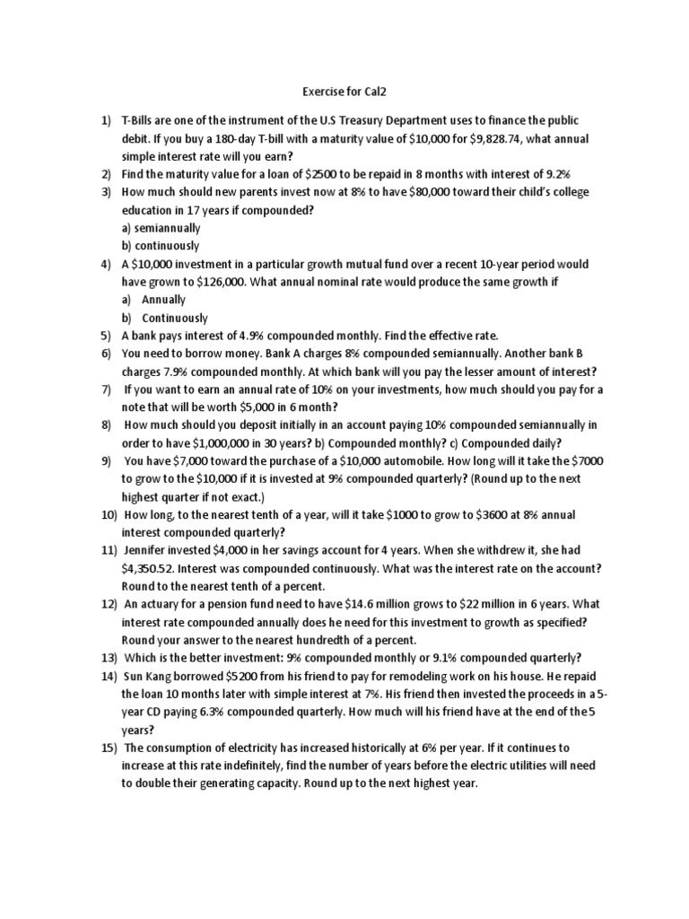 Compound Interest Excercise | PDF | Interest | Interest Rates