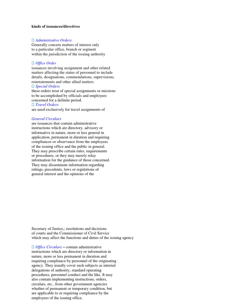 Kinds of Issuances/directives: Administrative Orders | PDF