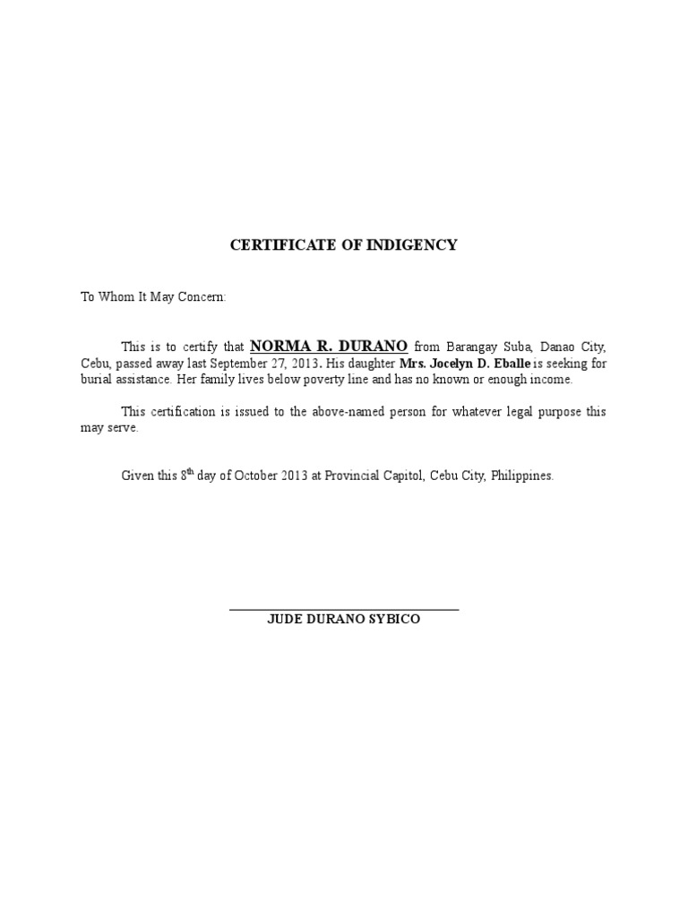Burial Assistance Certification Template | PDF | Wellness