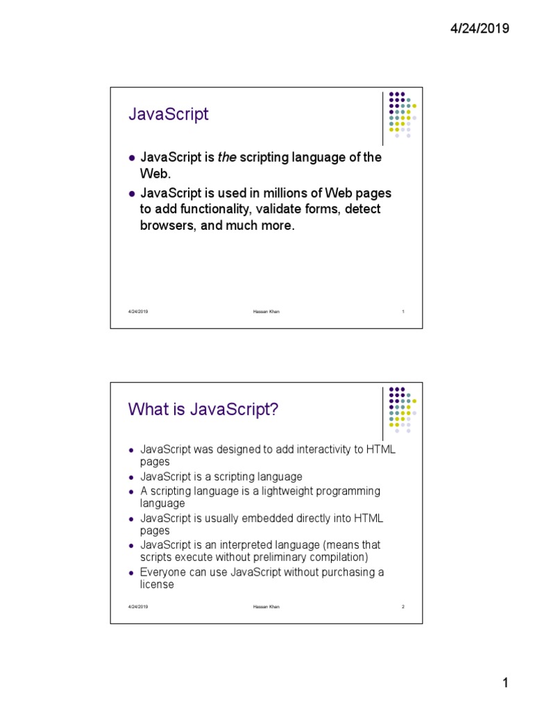 Javascript: 4/24/2019 1 Hassan Khan | Download Free PDF | Java Script ...