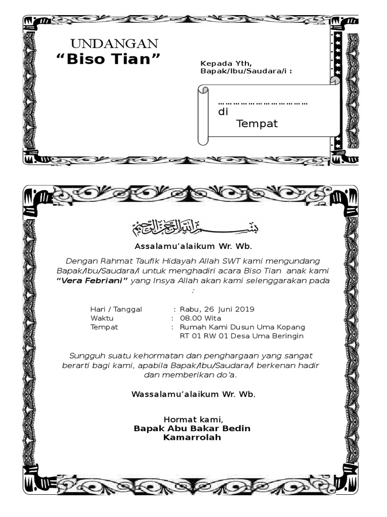 Undangan Gunting Bulu Anak Pian | PDF