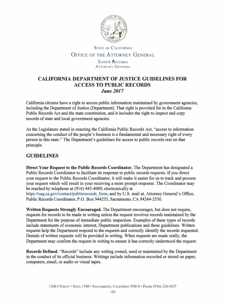 California Department of Justice Guidelines for Access to Public ...