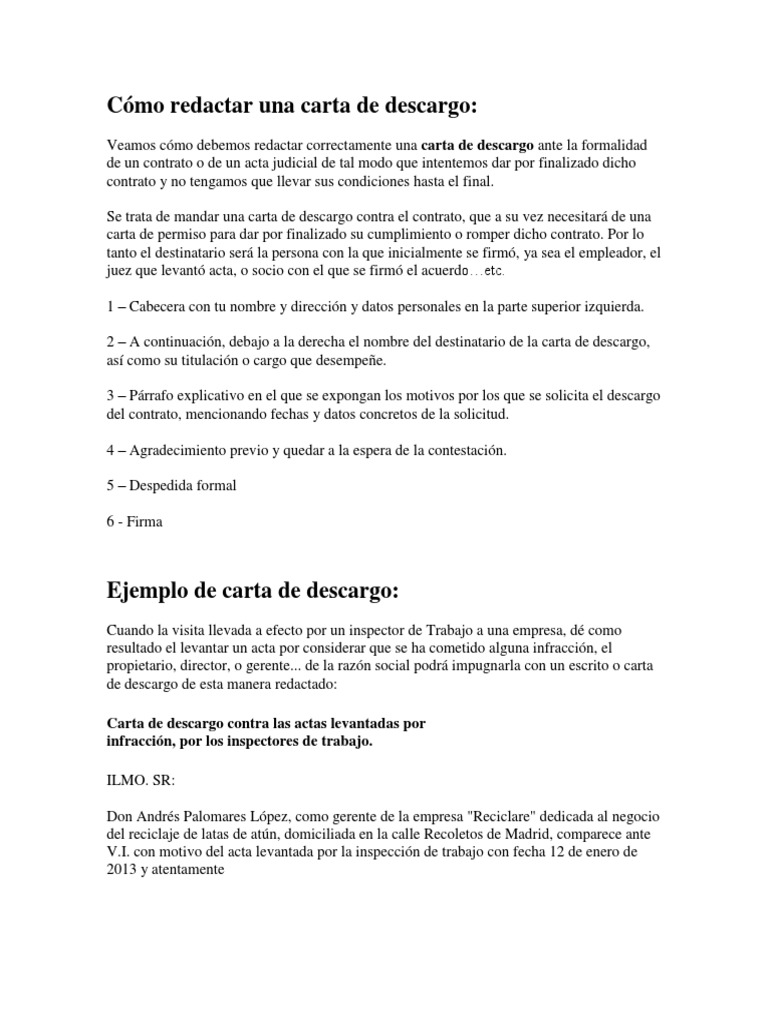 Modelo De Carta De Descargo Laboral – HXDZ