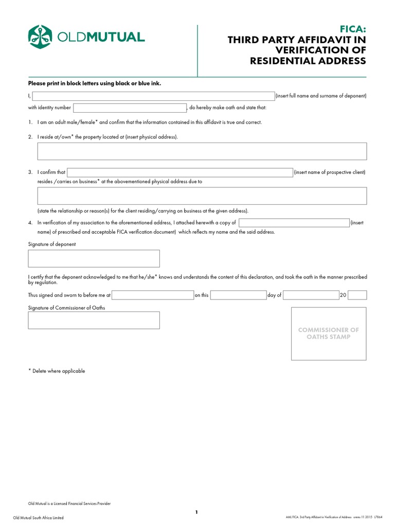 Third Party Affidavit for Address Verification | PDF | Affidavit | Document