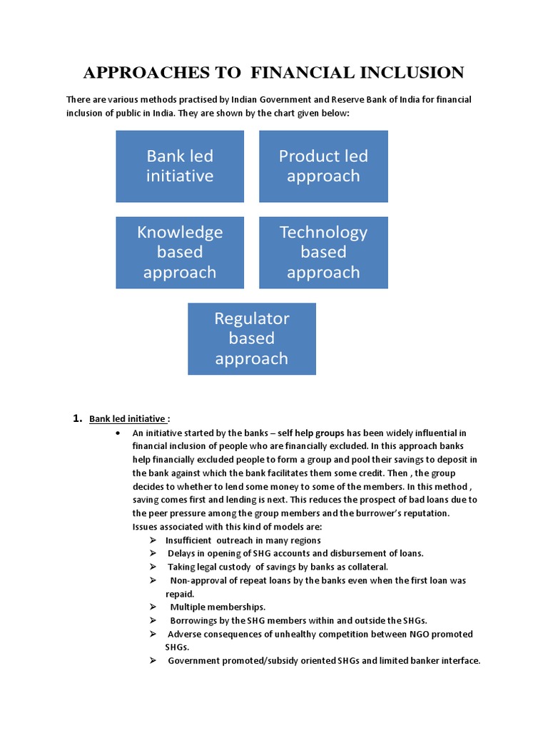 Bank Led Initiative Product Led Approach: Approaches To Financial ...