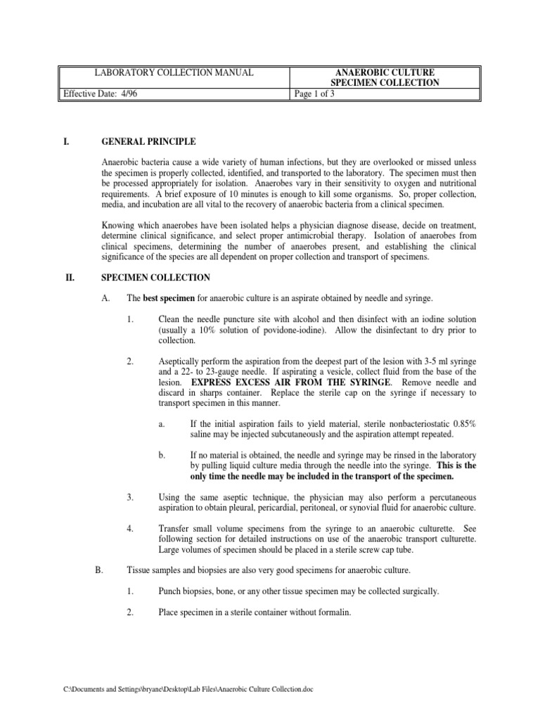 Anaerobic Culture Specimen Guidelines | PDF | Syringe | Sterilization ...