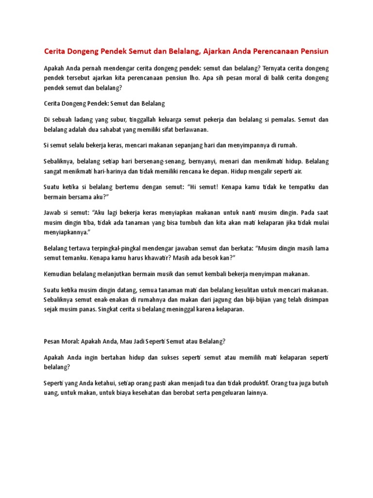 Cerita Dongeng Si Semut Dan Si Belalang Pdf