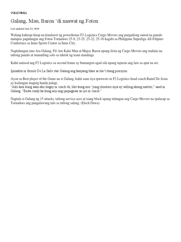 Sports News - Tagalog 1 | PDF