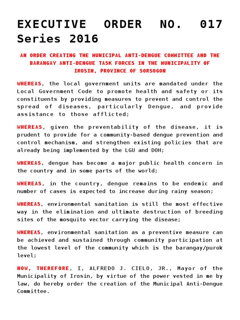 Executive Order No. 017 Series 2016 | PDF | Public Health | Government
