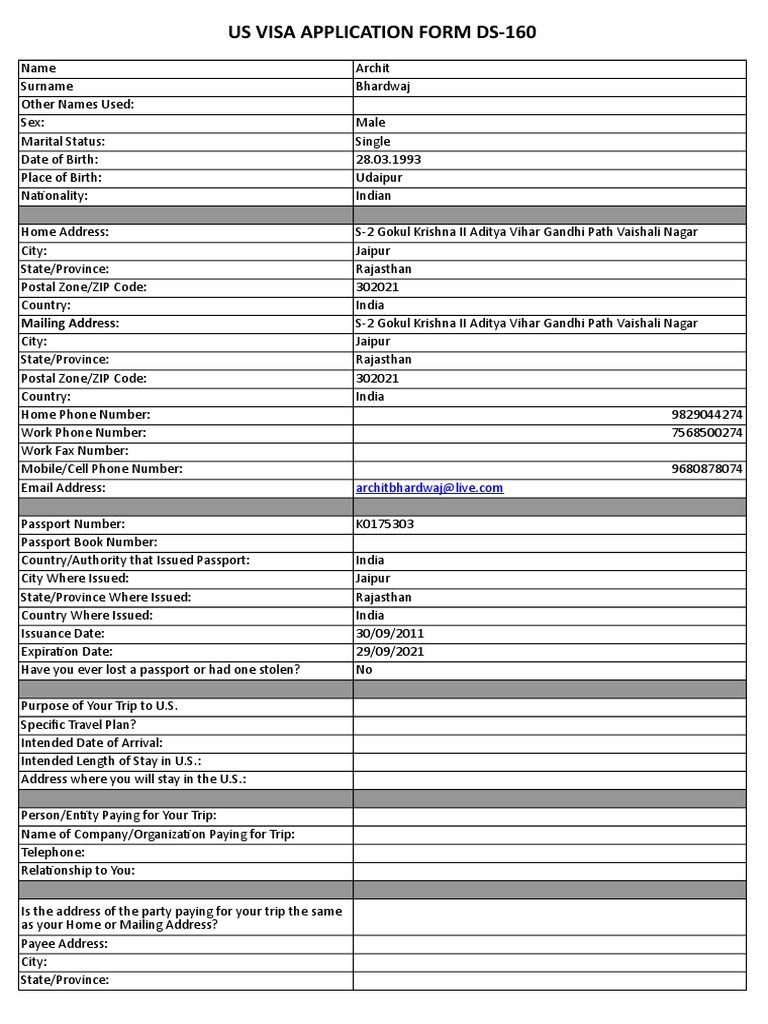 US Visa Application Form | PDF | Travel Visa | Zip Code