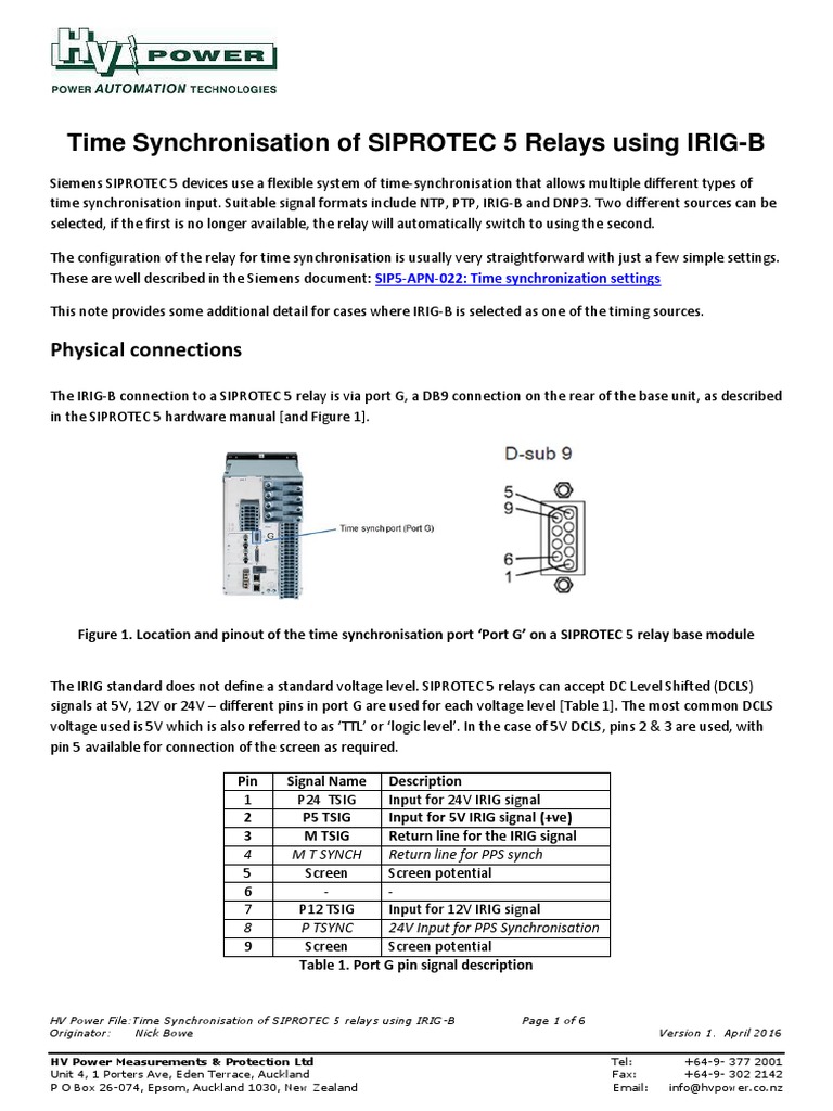 Time Synchronisation of SIPROTEC 5 Relays Using IRIG-B: Physical ...