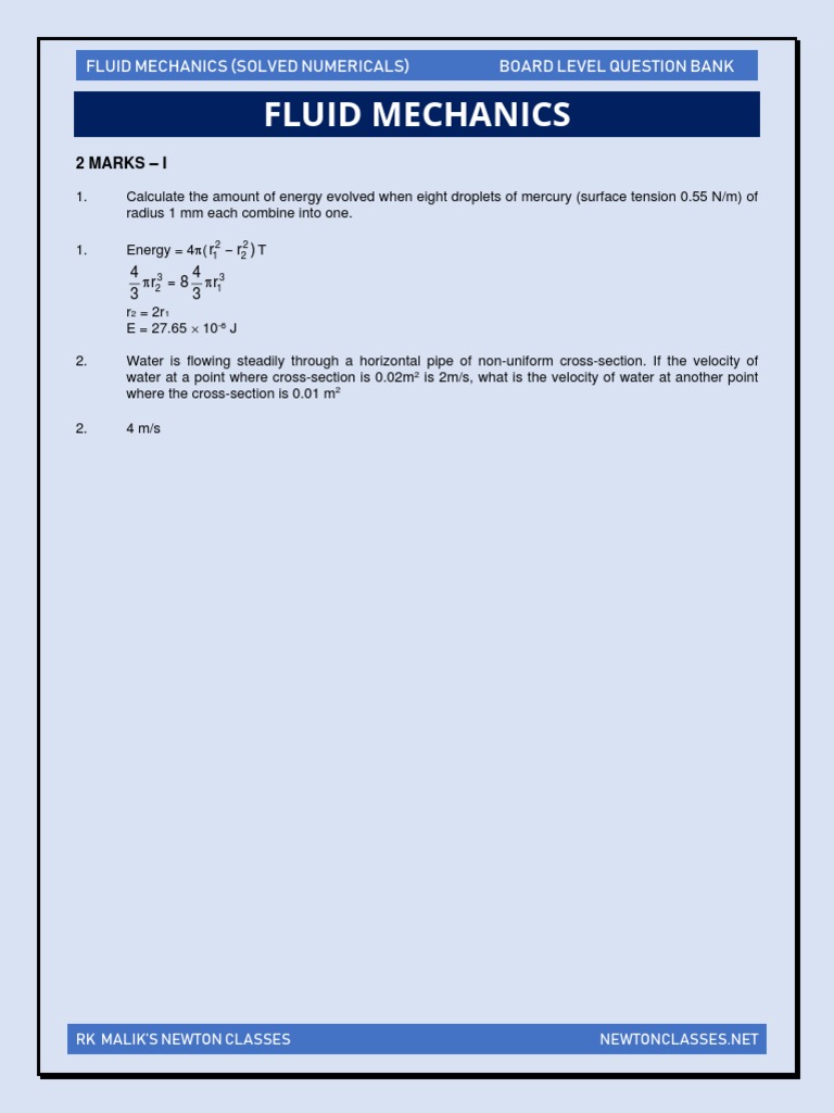 Fluid Mechanics (Practice Questions) | PDF | Buoyancy | Drop (Liquid)