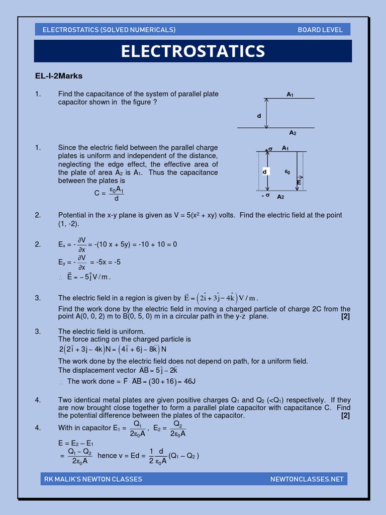 Electrostatistics (Practice Questions PDF | PDF | Capacitor | Electric Field