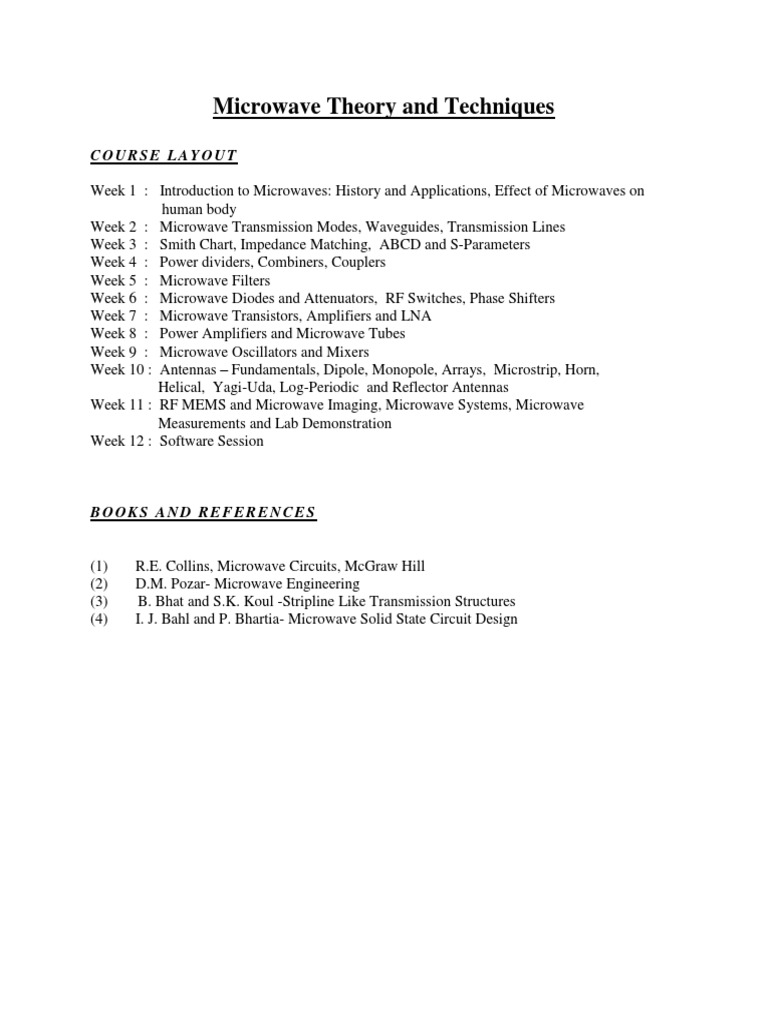 Microwave Theory and Techniques | Download Free PDF | Microwave | Fiber ...
