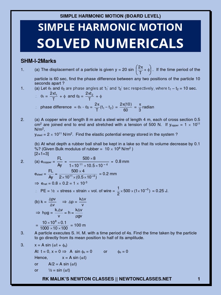 Simple Harmonic Motion (Practice Questions) | PDF | Rotation Around A ...