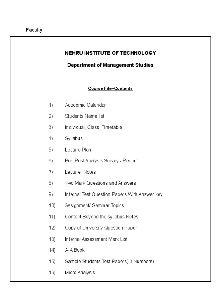 Course File Content New123 | PDF