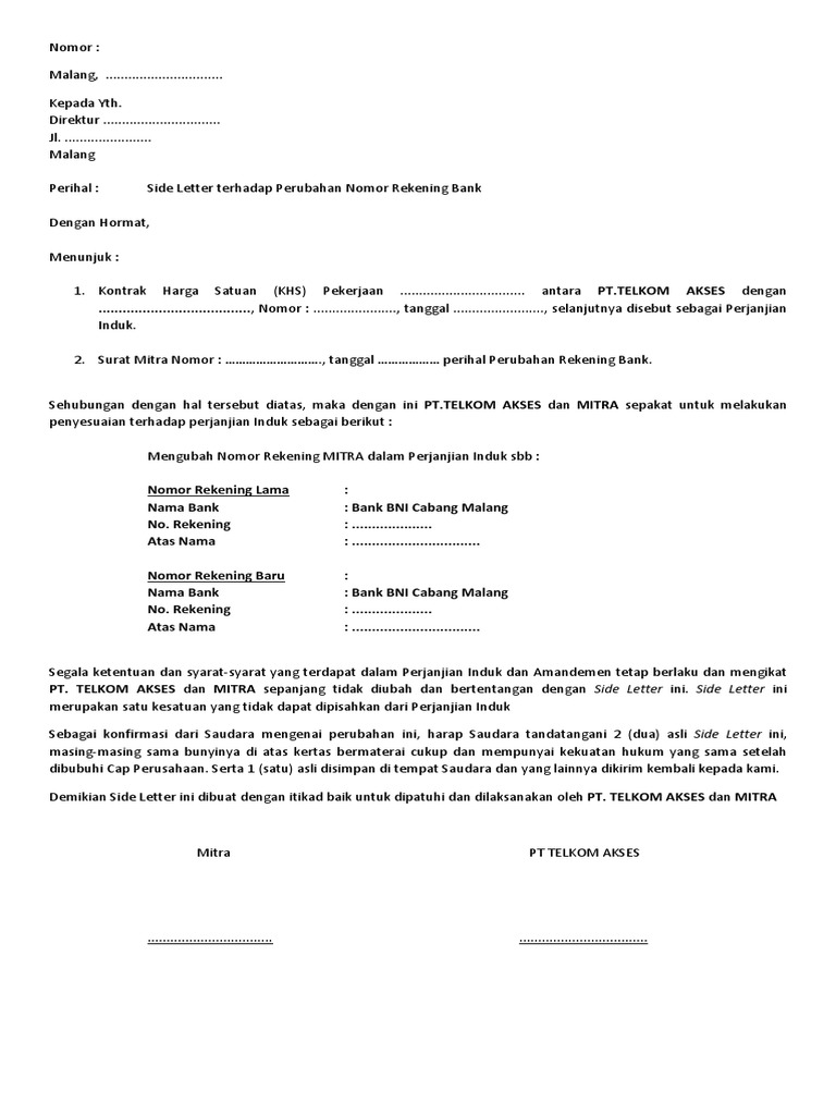 Contoh Side Letter