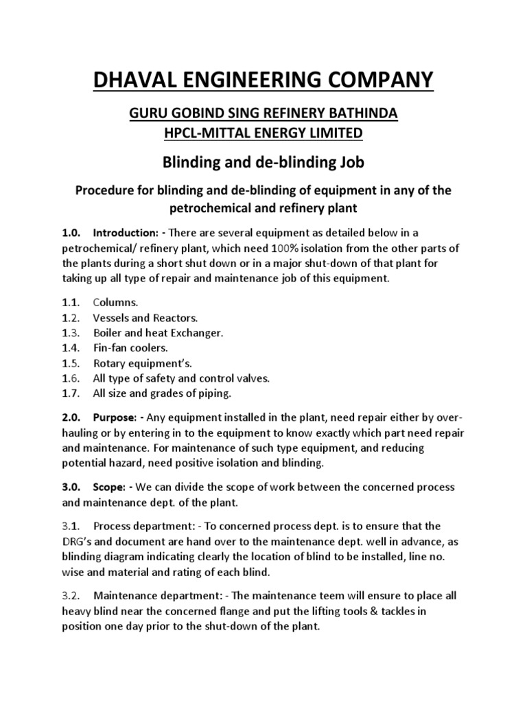 Dhaval Engineering Company: Blinding and De-Blinding Job | PDF | Oil ...