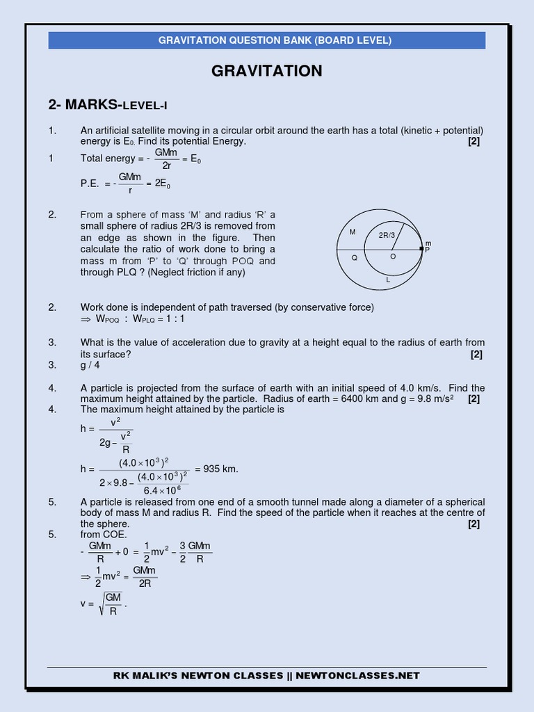 Gravitation (Practice Questions) | PDF | Orbit | Mass