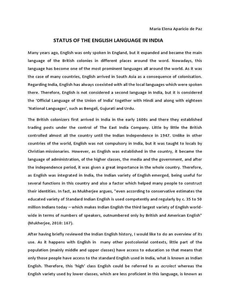 The Evolution and Status of English in India: An Overview of its ...