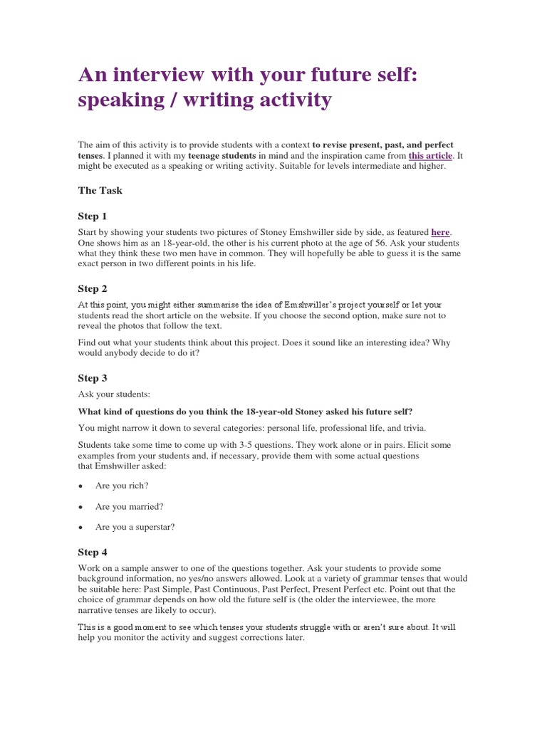 An Interview With Your Future Self Lesson Plan | PDF | Question ...