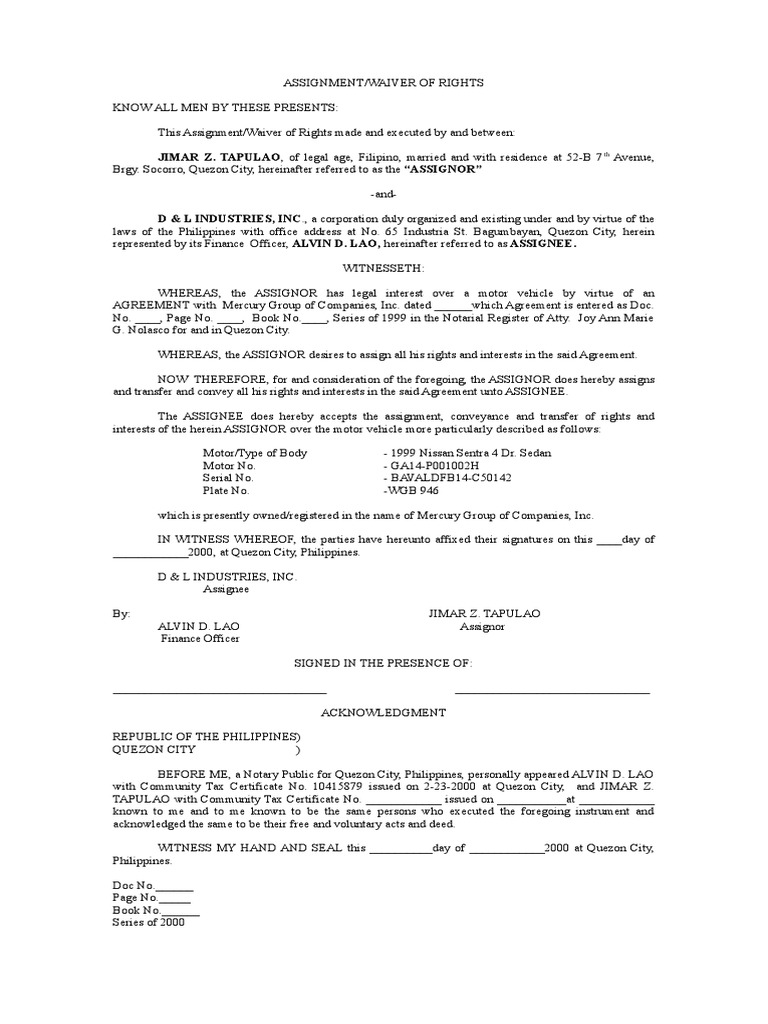 Assignment of Rights | Download Free PDF | Assignment (Law) | Contract Law