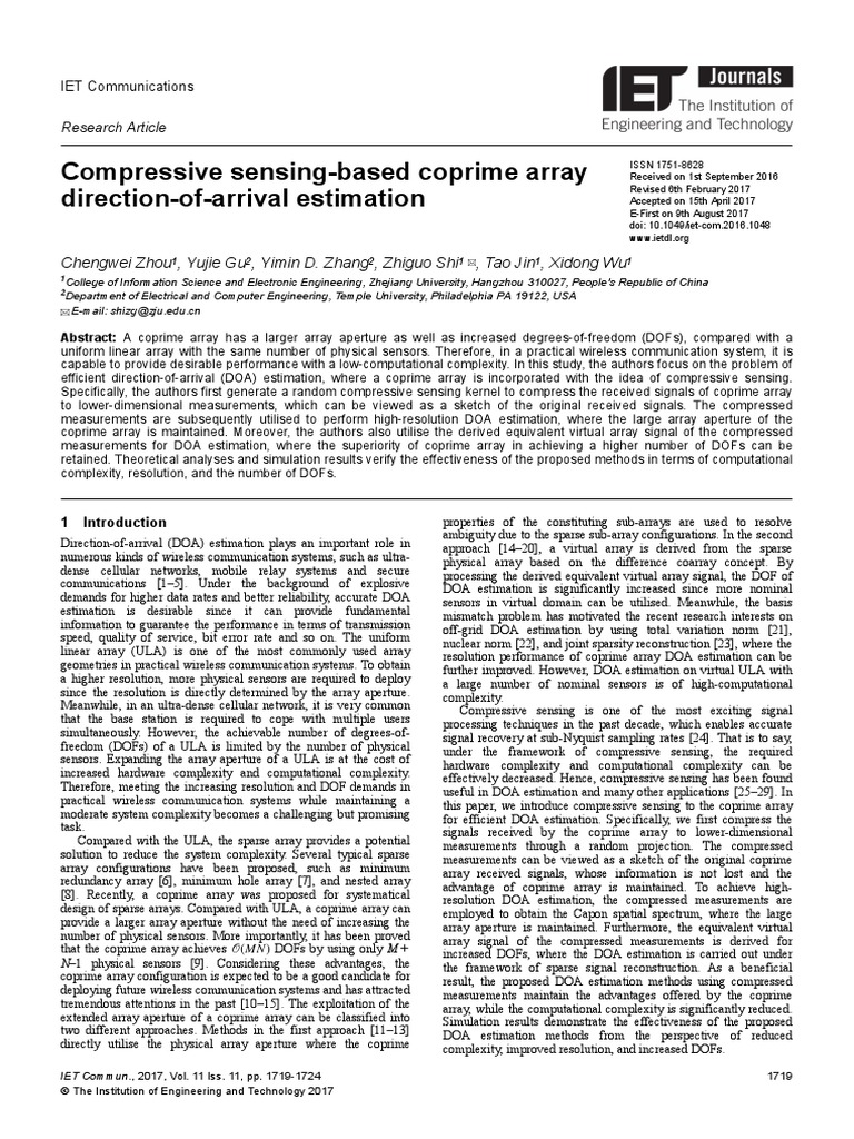 Compressive Sensing Based Coprime Array Direction Of Arrival Estimation Download Free Pdf