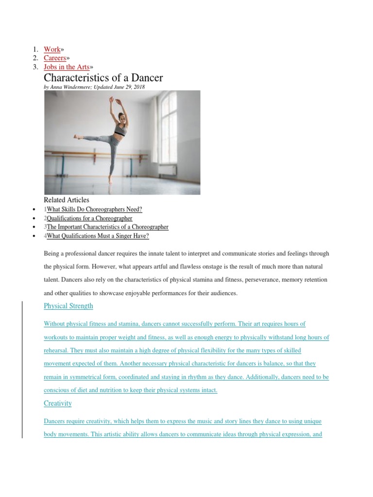 Characteristics of A Dancer: Work Careers Jobs in The Arts | Download ...