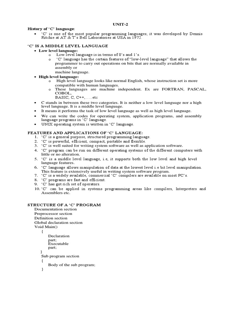 unit-2-history-of-c-language-pdf-c-programming-language